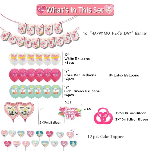 Meetall 41pcs Mother’s Day Decoration Set Happy Mother’s Day Banner Best Mum Ever Mum I Love You Balloons and Cake Toppers Creative Gift and Idea All in Party Supplies.