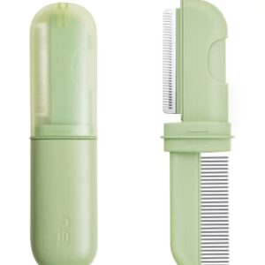 MS!MAKE SURE 2-in-1 Pet Comb, Professional Cat & Dog Grooming Tool, with Dual-Head Design for Safe & Gentle Removal of Tangles/Matted Fur, Shedding - Olive Green