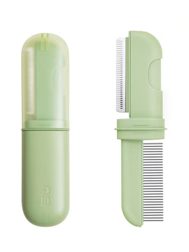 MS!MAKE SURE 2-in-1 Pet Comb, Professional Cat & Dog Grooming Tool, with Dual-Head Design for Safe & Gentle Removal of Tangles/Matted Fur, Shedding - Olive Green