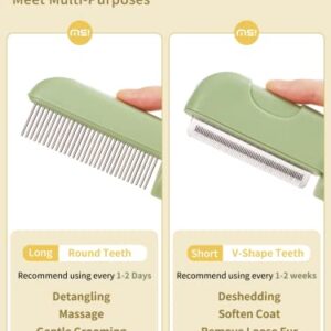 MS!MAKE SURE 2-in-1 Pet Comb, Professional Cat & Dog Grooming Tool, with Dual-Head Design for Safe & Gentle Removal of Tangles/Matted Fur, Shedding - Olive Green