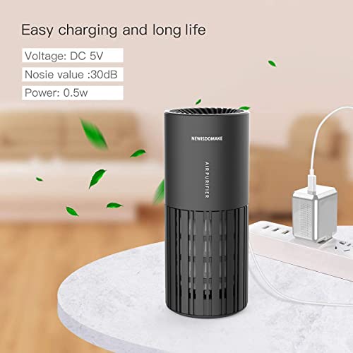 Newisdomake Air Purifiers for Bedroom Home, H13 true HEPA Car Air Purifier Cleans Air of Smoke, Pollen and Pet Dander, Suitable for Car, Table Top, Office & Traveling Use, Black Portable Air Purifier