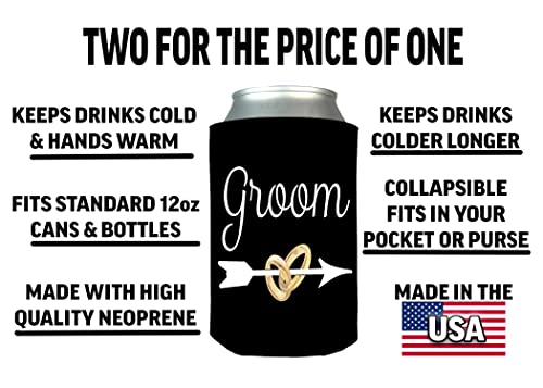 Bride and Groom Collapsible Can Bottle Beverage Cooler Sleeves 2 Pack Wedding Engagement Anniversary Gift Set