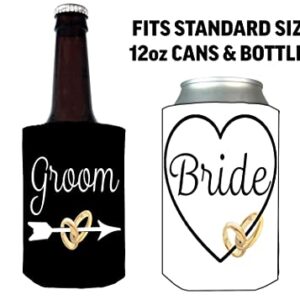 Bride and Groom Collapsible Can Bottle Beverage Cooler Sleeves 2 Pack Wedding Engagement Anniversary Gift Set