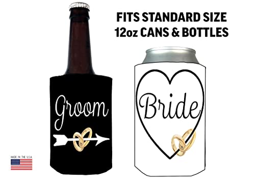 Bride and Groom Collapsible Can Bottle Beverage Cooler Sleeves 2 Pack Wedding Engagement Anniversary Gift Set