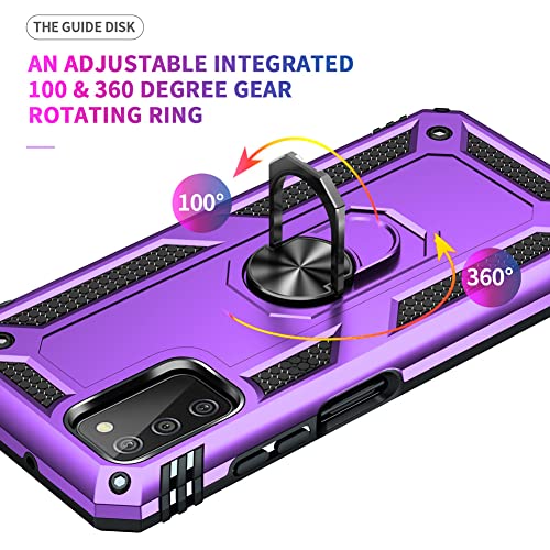 Androgate for Galaxy A03S Case, Samsung A03S Case with HD Screen Protector, Military-Grade Ring Holder Stand Car Mount 15ft Drop Tested Cover Phone Case for Samsung Galaxy A03s, Purple