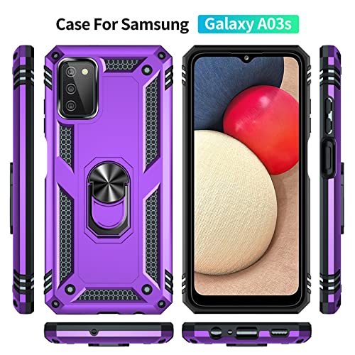 Androgate for Galaxy A03S Case, Samsung A03S Case with HD Screen Protector, Military-Grade Ring Holder Stand Car Mount 15ft Drop Tested Cover Phone Case for Samsung Galaxy A03s, Purple