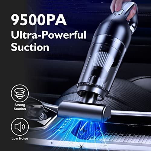 MOCA 9500PA Cordless Car Vacuum Cleaner, High Power Small Portable USB Rechargeable Hand Vacuum Cleaner, Wet and Dry Dual Use Vacuum Cleaner for Home, Car, Narrow Spaces - Black