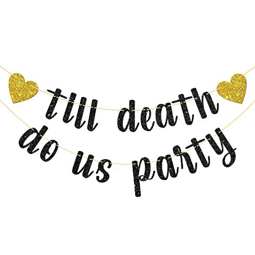 Belrew Till Death Do Us Party Banner, Engagement Party Decor, Bridal Shower Party Decoration Supplies, Glittery Black