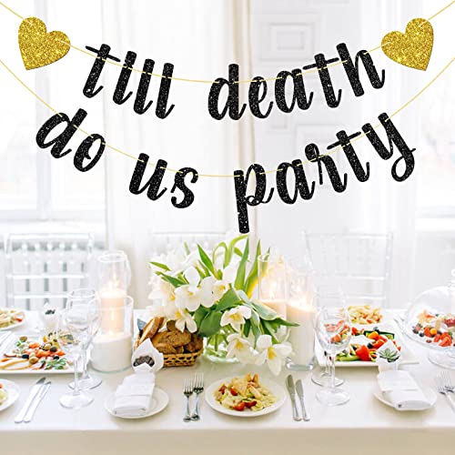 Belrew Till Death Do Us Party Banner, Engagement Party Decor, Bridal Shower Party Decoration Supplies, Glittery Black