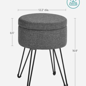 SONGMICS Vanity Stool Chair, Small Ottoman Stool with Storage, Vanity Chair, 12.2 Dia. x 16.9 Inches, 4 Metal Legs, for Makeup Room, for Living Room, Bedroom, Dark Gray ULOM002G01