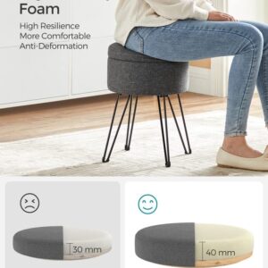 SONGMICS Vanity Stool Chair, Small Ottoman Stool with Storage, Vanity Chair, 12.2 Dia. x 16.9 Inches, 4 Metal Legs, for Makeup Room, for Living Room, Bedroom, Dark Gray ULOM002G01