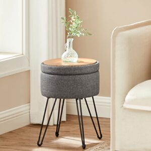 SONGMICS Vanity Stool Chair, Small Ottoman Stool with Storage, Vanity Chair, 12.2 Dia. x 16.9 Inches, 4 Metal Legs, for Makeup Room, for Living Room, Bedroom, Dark Gray ULOM002G01