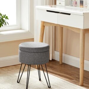 SONGMICS Vanity Stool Chair, Small Ottoman Stool with Storage, Vanity Chair, 12.2 Dia. x 16.9 Inches, 4 Metal Legs, for Makeup Room, for Living Room, Bedroom, Dark Gray ULOM002G01