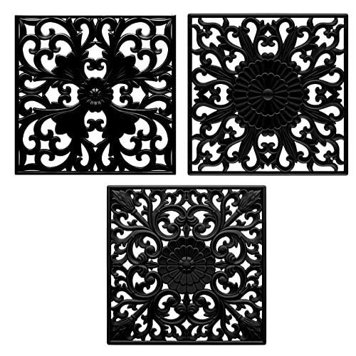 Silicone Trivets Mats-Trivets for Hot Dishes, Table, Countertop, Non-Slip Heat Resistant Modern Kitchen Trivets,Teapot Trivet - Flexible Trivet Square, Hot Pads for Pots & Pans of 3 Black