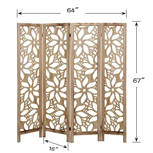 ECOMEX 4 Panel Cutout Room Divider, 5.6 Ft Tall Wood Room Dividers and Folding Privacy Screens, Portable Wall Partition Screen, Folding Freestanding Partition Privicy Screen, Natural