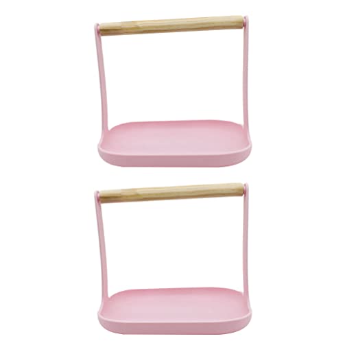 LUOZZY 2Pcs Bird Training Stand Wooden Bird Stand Toys Tabletop Bird Perch Shelf Training Playground for Parakeets Conures Lovebirds Cockatiels, Pink