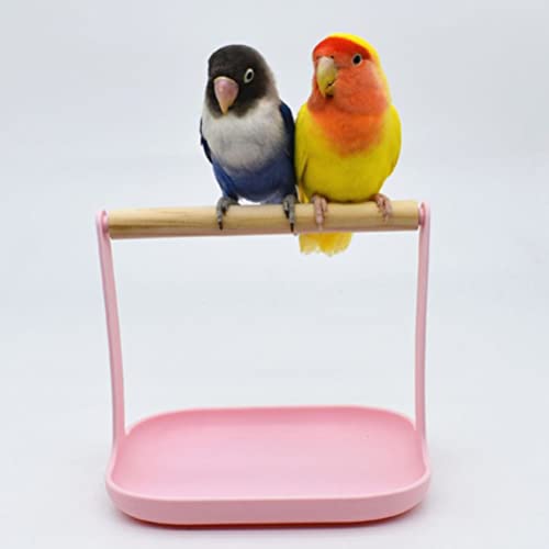 LUOZZY 2Pcs Bird Training Stand Wooden Bird Stand Toys Tabletop Bird Perch Shelf Training Playground for Parakeets Conures Lovebirds Cockatiels, Pink