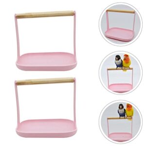 LUOZZY 2Pcs Bird Training Stand Wooden Bird Stand Toys Tabletop Bird Perch Shelf Training Playground for Parakeets Conures Lovebirds Cockatiels, Pink