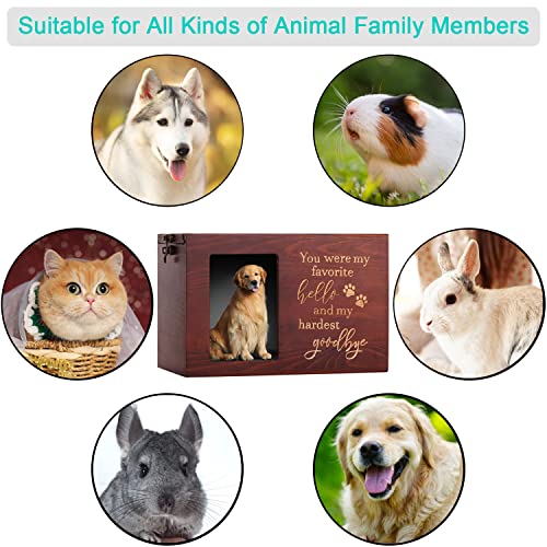 Pet Memorial Urns for Dog or Cat Ashes, Large Wooden Funeral Cremation Urns with Photo Frame, Memorial Keepsake Memory Box with Black Flannel as Lining, Loss Pet Memorial Remembrance Gift