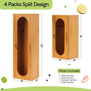 Bamboo Ziplock Bag Organizer for Drawer, BreeRainz Zip Lock Sandwich Bag Organizer, Food Storage Bag Organizer Combo for Quart Slider Gallon Snack Sizes