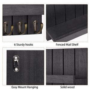 DLQuarts Key Holder for Wall Decorative Mail Holder Wall Mount Mail Organizer with 6 Key Hooks Key Hanger Wall Hooks, Black