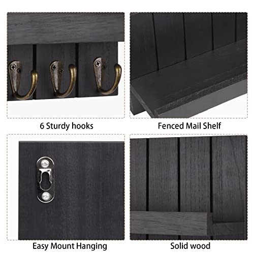 DLQuarts Key Holder for Wall Decorative Mail Holder Wall Mount Mail Organizer with 6 Key Hooks Key Hanger Wall Hooks, Black