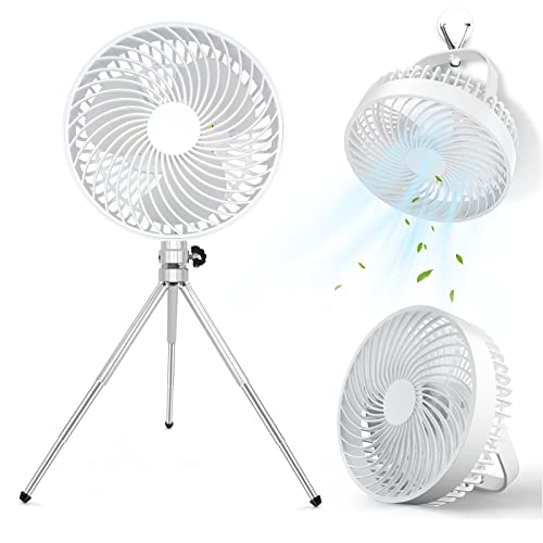 Maelifu Camping Fan with LED Light 3 Speeds, 6.5inch Flexible Tripod Rechargeable Outdoor Fan Portable, Tent Fans for Camping Outdoor Bedroom Table Picnic Barbecue Travel (White)