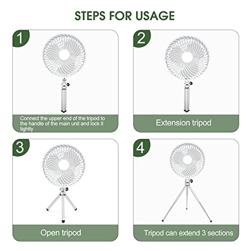 Maelifu Camping Fan with LED Light 3 Speeds, 6.5inch Flexible Tripod Rechargeable Outdoor Fan Portable, Tent Fans for Camping Outdoor Bedroom Table Picnic Barbecue Travel (White)