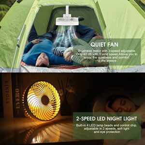 Maelifu Camping Fan with LED Light 3 Speeds, 6.5inch Flexible Tripod Rechargeable Outdoor Fan Portable, Tent Fans for Camping Outdoor Bedroom Table Picnic Barbecue Travel (White)