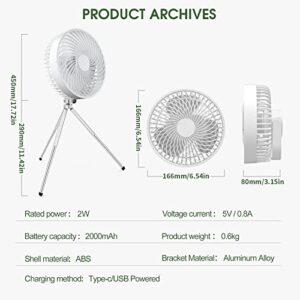 Maelifu Camping Fan with LED Light 3 Speeds, 6.5inch Flexible Tripod Rechargeable Outdoor Fan Portable, Tent Fans for Camping Outdoor Bedroom Table Picnic Barbecue Travel (White)