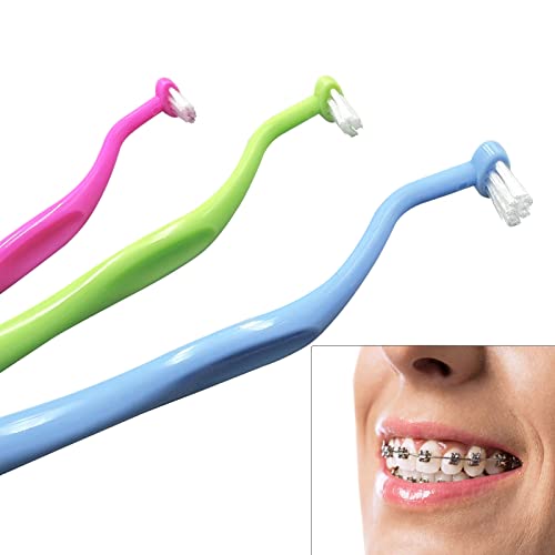 HRASY Orthodontic Toothbrush Small Tuft Toothbrush Tiny Compact Interspace Brush for Dental Implants, Braces and Teeth Detail Cleaning, 4 Pieces (4 Colors D)