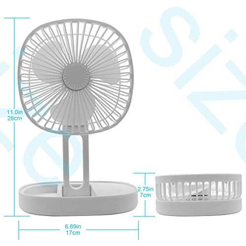 Foldaway Desk Fan,Portable Rotation Fan 7 Inch Height Adjustable Table Fan Rechargeable Fan Ultra Lightweight Portable Fan with 3 Speed & for Outdoor Camping Travel, Home, Office, Kitchen