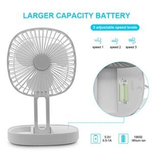 Foldaway Desk Fan,Portable Rotation Fan 7 Inch Height Adjustable Table Fan Rechargeable Fan Ultra Lightweight Portable Fan with 3 Speed & for Outdoor Camping Travel, Home, Office, Kitchen