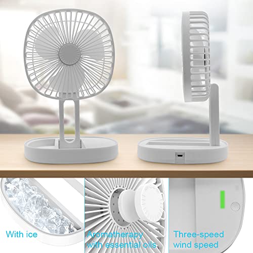 Foldaway Desk Fan,Portable Rotation Fan 7 Inch Height Adjustable Table Fan Rechargeable Fan Ultra Lightweight Portable Fan with 3 Speed & for Outdoor Camping Travel, Home, Office, Kitchen