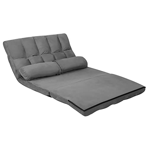 COSTWAY Floor Sofa Couch with 2 Pillows, Foldable 6-Position Adjustable Lazy Sofa Bed Sleeper with Metal Frame, Soft Suede Fabric, Gaming Playing Lounge Recliner for Adults (Grey)