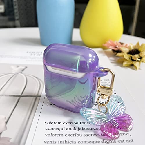 Fycyko Compatible with AirPods Case Cover,Butterfly Colorful Cute Luxury Plating for AirPod Case with Keychain Soft TPU Protective Case for Women Girls Design for AirPods 1&2 Purple