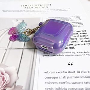 Fycyko Compatible with AirPods Case Cover,Butterfly Colorful Cute Luxury Plating for AirPod Case with Keychain Soft TPU Protective Case for Women Girls Design for AirPods 1&2 Purple