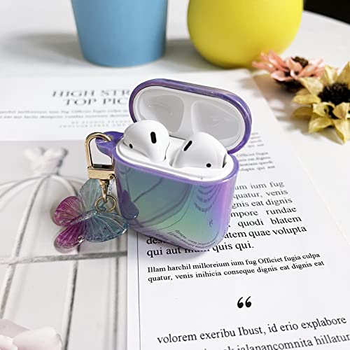 Fycyko Compatible with AirPods Case Cover,Butterfly Colorful Cute Luxury Plating for AirPod Case with Keychain Soft TPU Protective Case for Women Girls Design for AirPods 1&2 Purple