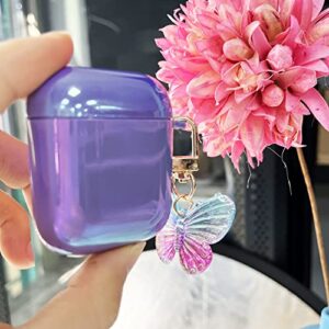 Fycyko Compatible with AirPods Case Cover,Butterfly Colorful Cute Luxury Plating for AirPod Case with Keychain Soft TPU Protective Case for Women Girls Design for AirPods 1&2 Purple