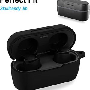 Silicone Case Replacement for Skullcandy Jib True Wireless Earbuds, Silicone Protective Skin Sleeve Accessory with Keychain (Black)