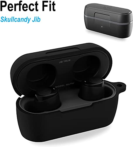 Silicone Case Replacement for Skullcandy Jib True Wireless Earbuds, Silicone Protective Skin Sleeve Accessory with Keychain (Black)