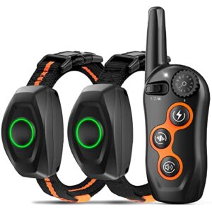 sdofos dog training collar, shock collar for 2 dogs with remote range 1300ft, 3 training modes, beep, vibration, shock, ipx7 waterproof rechargeable electric shock collar for small medium large dogs