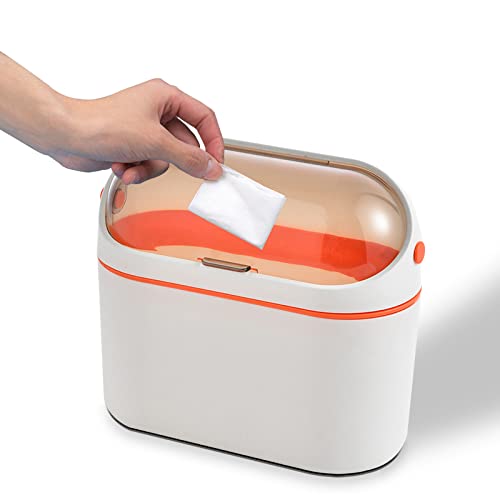 Benshukam Mini Trash Can with Lid, Mini Waste Basket for Desktop, Small Office Countertop Garbage Can, Mountable Tiny Wastebasket for RV, Dorm, Freezer, Laundry and More (Orange)