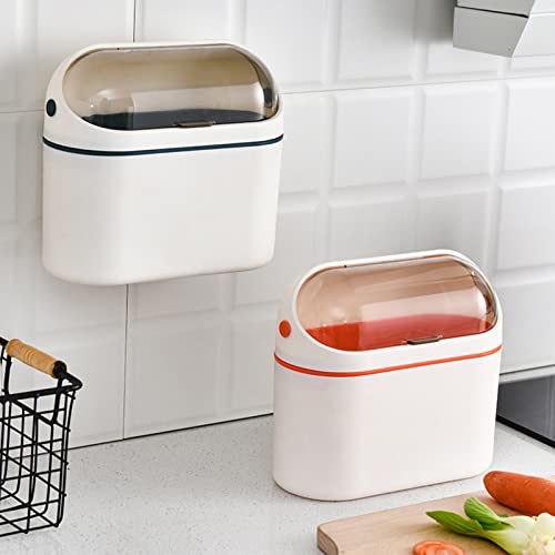 Benshukam Mini Trash Can with Lid, Mini Waste Basket for Desktop, Small Office Countertop Garbage Can, Mountable Tiny Wastebasket for RV, Dorm, Freezer, Laundry and More (Orange)