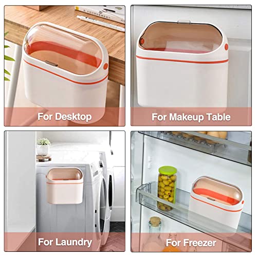 Benshukam Mini Trash Can with Lid, Mini Waste Basket for Desktop, Small Office Countertop Garbage Can, Mountable Tiny Wastebasket for RV, Dorm, Freezer, Laundry and More (Orange)