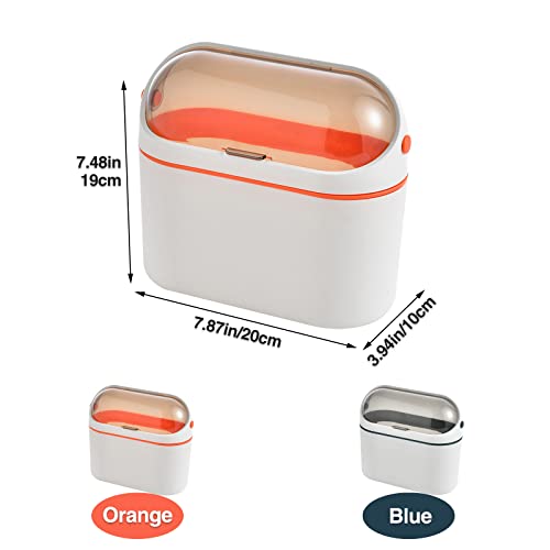 Benshukam Mini Trash Can with Lid, Mini Waste Basket for Desktop, Small Office Countertop Garbage Can, Mountable Tiny Wastebasket for RV, Dorm, Freezer, Laundry and More (Orange)