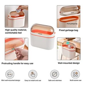 Benshukam Mini Trash Can with Lid, Mini Waste Basket for Desktop, Small Office Countertop Garbage Can, Mountable Tiny Wastebasket for RV, Dorm, Freezer, Laundry and More (Orange)