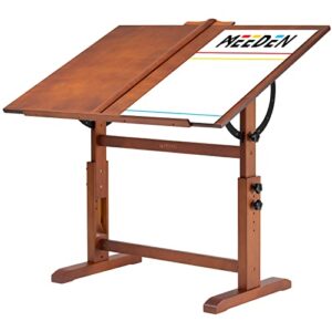 meeden extra large wood drafting table, artist drawing table with height adjustable, tilting enlarge tabletop & t-square ruler, studio painting table & art craft desk for writing, walnut color