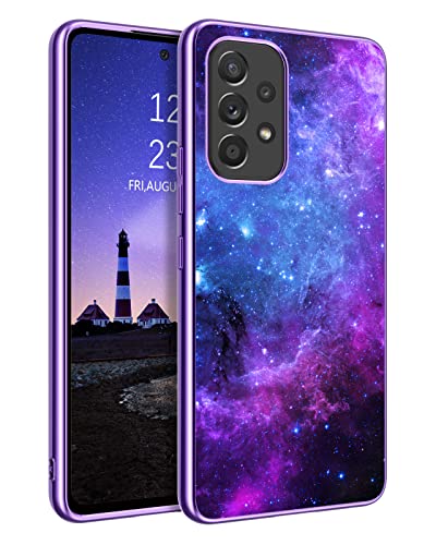 GUAGUA Compatible with Samsung Galaxy A53 5G Case 6.5 Inch Glow in The Dark Noctilucent Luminous Space Nebula Slim Fit Cover Protective Anti Scratch Cases for Galaxy A53, Blue Nebula