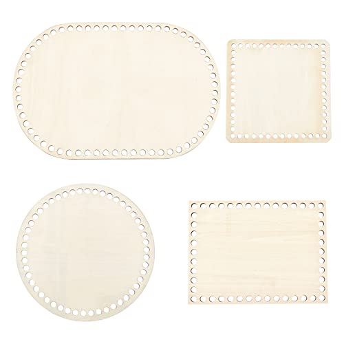 CHGCRAFT 4Pcs 4 Style Natural Wooden Basket Bottom Crocheting Rectangle Oval Flat Round Square Wood Base Bottom Shaper for Making Knitting Crochet Yarn Storage Bag